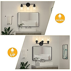 Licperron 3-Light Bathroom Wall Light Fixtures, Black Vanity Light with Clear Glass Shade, Modern Bathroom Vanity Light Over Mirror, Farmhouse Wall Sconces Lighting for Bedroom Hallway Living Room