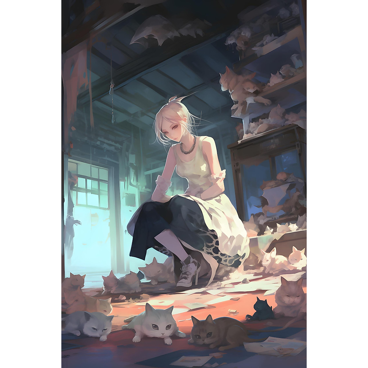 5D DIY Diamond Painting Cat - Cat Floor Art Diamond Painting Kit for Adults - Full Diamond Round Rhinestone Crafts - Suitable for Home Wall Decor (12x14inch)