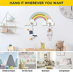 Jfbav Wooden Coat Hook Rainbow Wall Hanging Wall Hook Cute Children's Room Creative Children's Room Wall Clothes Hat Hanger…