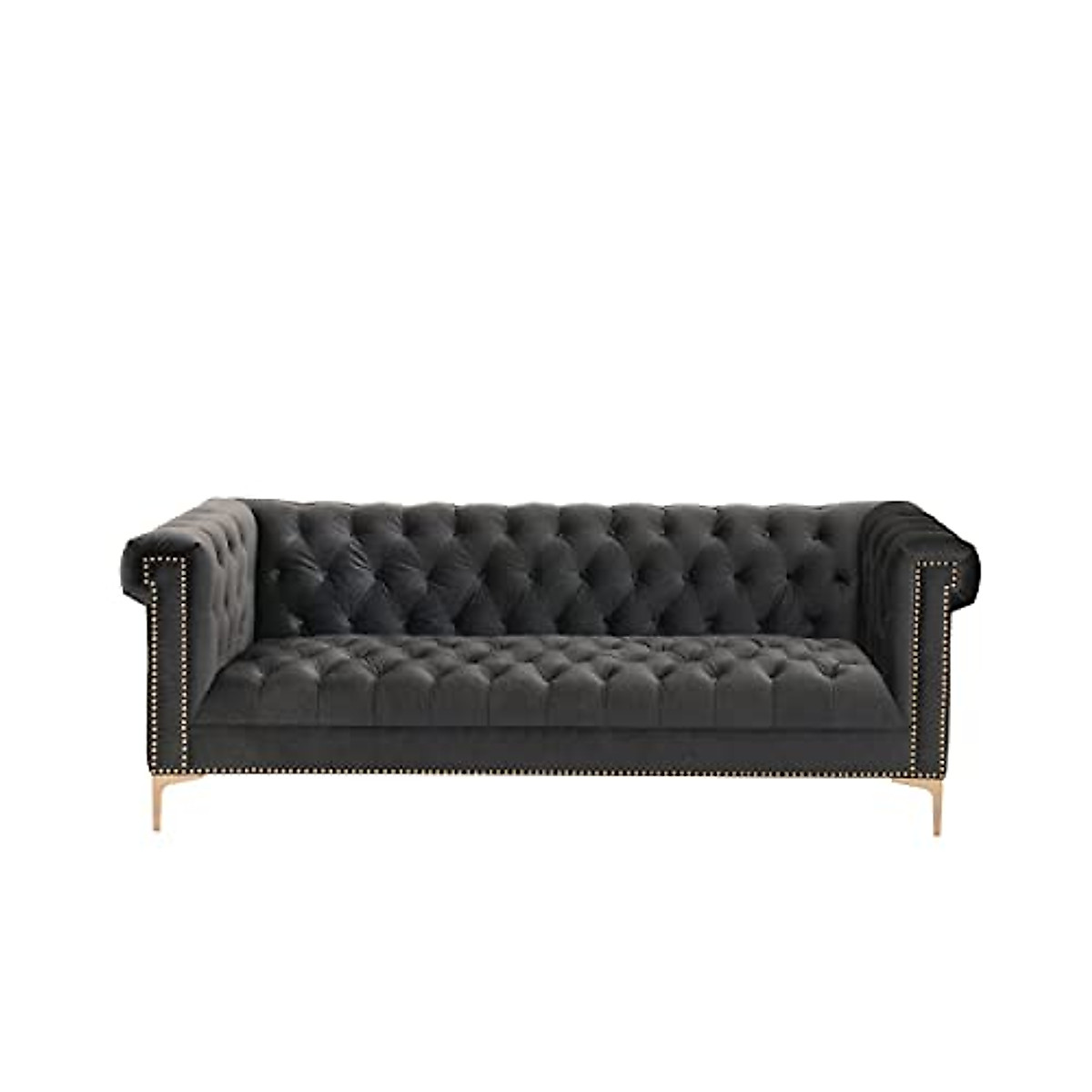 Iconic Home Gold/Grey Bea Velvet with Nail head Trim Tone Metal Sofa