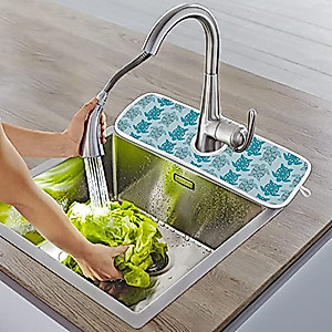 2 Pack Faucet Splash Guard for Sink,Sea Turtle Teal Seamless Washable Kitchen Faucet Absorbent Mat for Sink , Sink Mats and Protectors for Kitchen, Faucet Splash Catcher for Bar