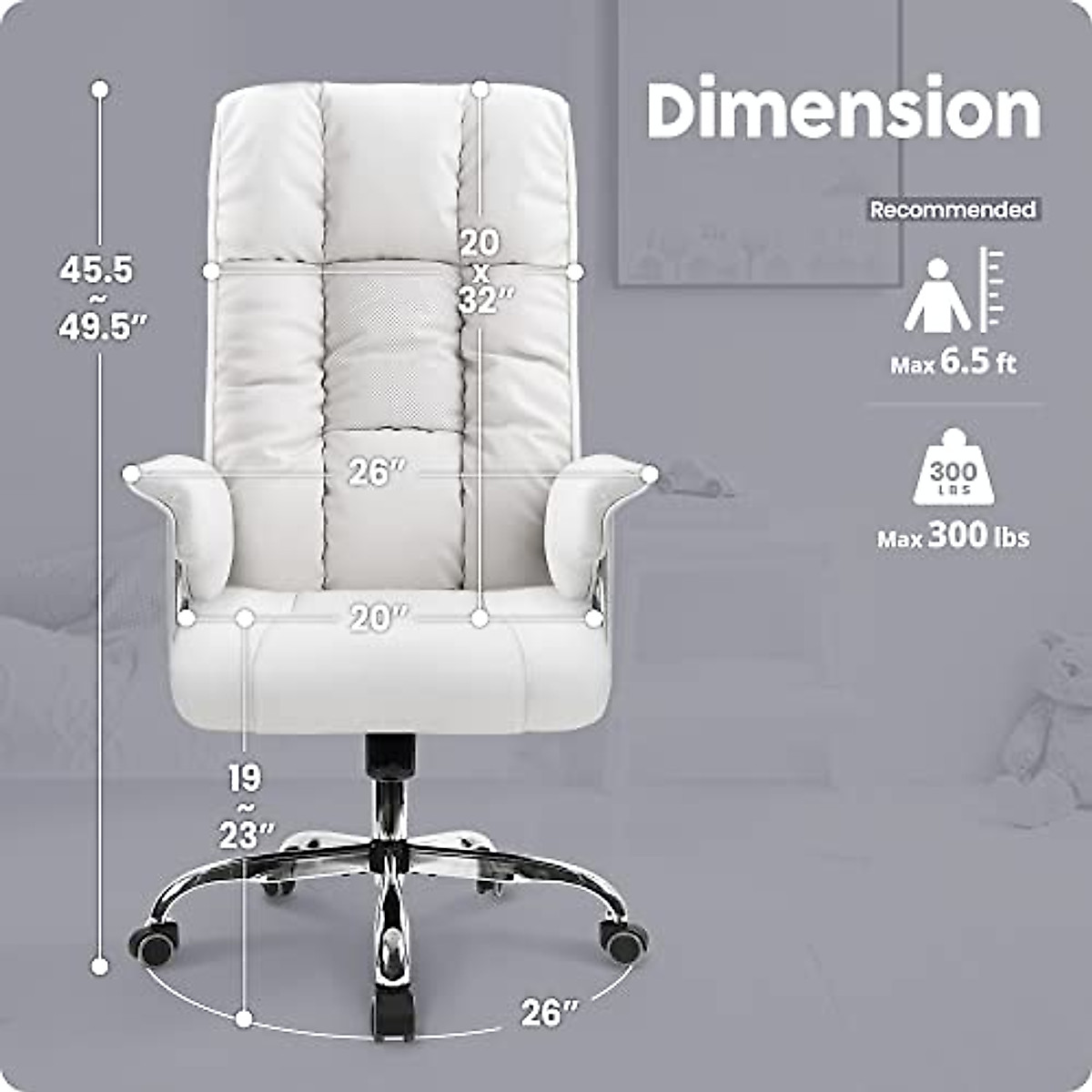 neo chair Office Chair Computer Desk Chair Gaming - Ergonomic High Back Cushion Lumbar Support with Wheels Comfortable White Upholstered Leather Racing Seat Adjustable Swivel Rolling Home Executive