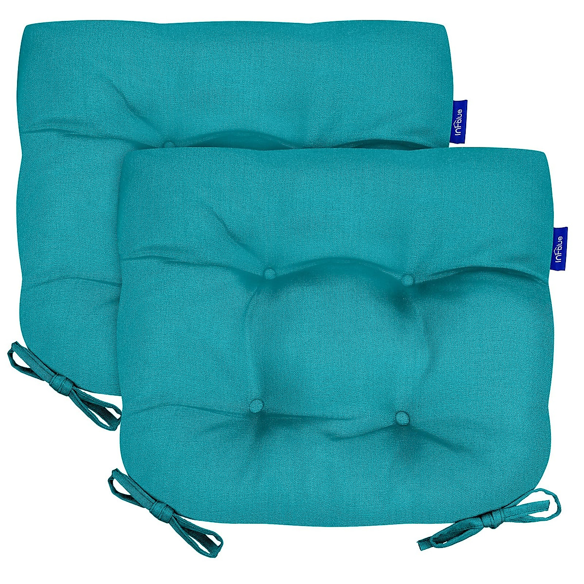 INFBLUE Outdoor Tufted Wicker Cushions Seat Cushions for Patio Furniture Set of 2, 19x19 Outdoor Chair Cushions Weather Resistant Patio Cushions with Ties for Wicker Chair (Aqua Green, 2 Pack)