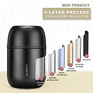 HAWEEK Insulated Food Container 17 oz Soup Thermo for Hot Food Kids Adults, Stainless Steel Vacuum Lunch Box with Folding Spoon, Adult Kids Thermo Portable with Handle for School, Office, Outdoor