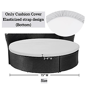 FSJITF Outdoor Weatherproof Sunproof Waterproof 75in Round Bed Cover,with Elastic Round Sofa Sun Bed Cushion Cover, Replacement Patio Furniture daybed Bed Cushion Cover,Covers ONLY (Gray)