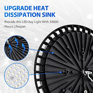 4 Pack Led High Bay Light 200W, 6500K UFO High Bay Led Shop Lights with 22000 lm, Durable High Bay Lighting with US Plug & Brackets, IP65 Commercial Light Fixture for Workshop, Warehouse