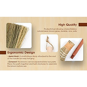 MISCRANAST. Small Natural Whisk Broom with Wood Handle Retro Nature. Vietnamese Soft Straw Broom for Cleaning. Use it as a Decoration, Wedding, Witch Broom, Broomstick Halloween, Mini Straw Broom
