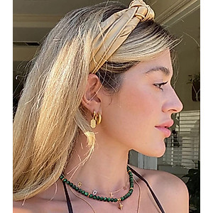 PEARLADA Boho Malachite Beaded Choker, Chakra Gemstone Necklace for Women, 18k Gold Star Charm Pendant Necklace