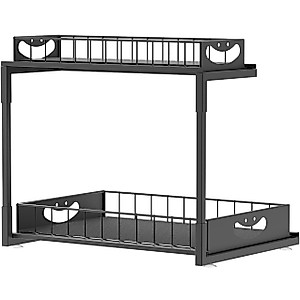 Warmodern 3 Pack Bathroom Organizer Under Sink,2 Tier Bathroom Cabinet Organizer, Bathroom Organizer Under Sink Baskets with 24 Hooks and 6 Hanging Cups, Multifunction Under Cabinet Storage