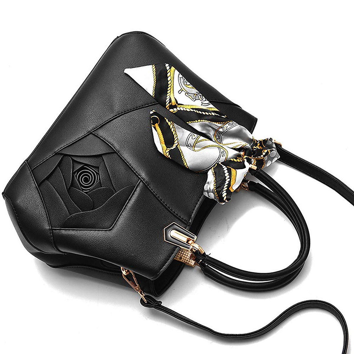 Mn&Sue Ladies Top Handle Satchel 3D Flower Women Elegant Handbags Pu Leather Crossbody Tote Purse (#1 Beige)