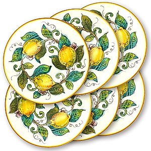 Italian Ceramic dinnerware set - Hand Painted kitchen Dishes sets for 6 - Made in ITALY Tuscany - Italian Pottery dinner plates - Home Decor Lemons Ceramics dishes set - Service For 6