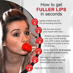 Fullips Lip Plumper Tool - Medium Oval with Bonus Large Round Enlarger - Self Suction Plumping Device For Fuller Lips - Plump in Seconds - Natural Instant Lip Enhancement Kit - Red Plastic Plumpers