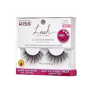 KISS Lash Couture Luxtension, False Eyelashes, Russian Volume', 16 mm, Includes 1 Pair Of Lash, Contact Lens Friendly, Easy to Apply, Reusable Strip Lashes