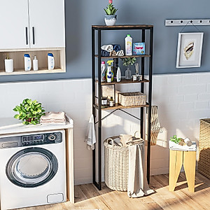 Tangkula Over The Toilet Storage Rack, 70 Inch Tall Bathroom Space Saver w/Metal Frame, Anti-Tipping Devices & Adjustable Feet Pads, Freestanding Bathroom Organizer Above Toilet, Rustic Brown