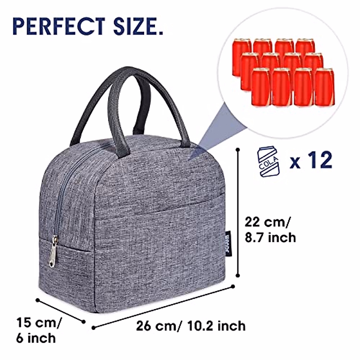 Lunch Bag Reusable Cooler Bag Lunch Box Containers Insulated Lunchbox Tote Bag Water-resistant Leakproof Womens Mens Office Work Beach Hiking Picnic Fishing (Grey with Upgrade Insulated Lining)