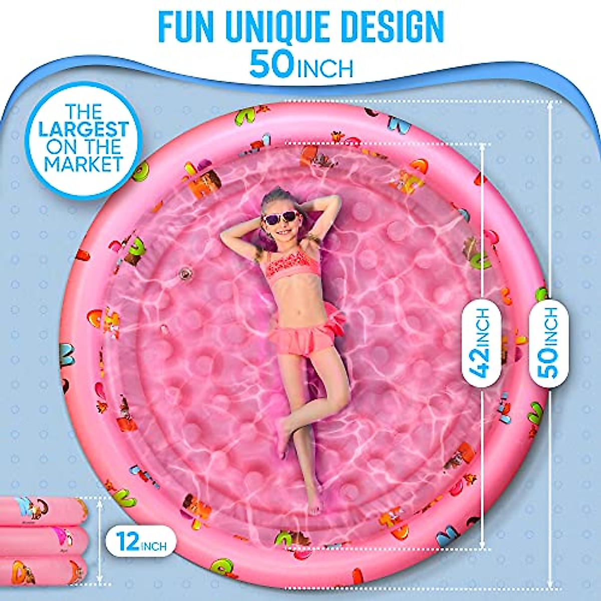 Inflatable Kiddie Pool for Kids - Kids Pools for Backyard - Swimming Pool for Kids, Toddlers, Baby - 3 Ring Pools for Inside and Outside - Durable Material with Soft Blow Up Bubble Botton, Pink