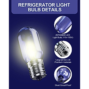 Premium 297048600 241552802 Refrigerator Light Bulb Replacement for T8 40W Freezer Fridge Light Bulb Compatible with Whirlpool KitchenAid Electrolx Kenmore Frigidaire -10 Years Warranty 2PCS