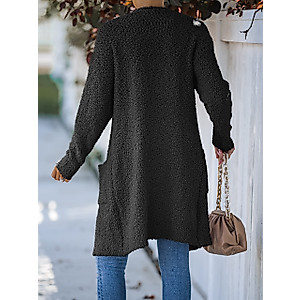 MEROKEETY Women's Long Sleeve Soft Chunky Knit Sweater Open Front Cardigan Outwear with Pockets,Black,Large