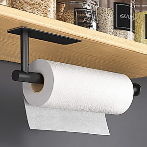 TOFIIGREM Paper Towel Holder with Adhesive Under Cabinet Mount- No Drilling Towel Bar Holder Wall Mount Sticky Paper Towel Rack Stick on Wall for Home Kitchen, Stainless Steel Black