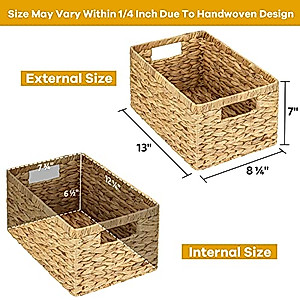 HEPFLANZE 4 Pack Water Hyacinth Storage Basket 13"L x 8-¼"W x 7"H Wicker Bins Seagrass Woven Organizer Cube for Shelves Rectangular Container, Natural Color