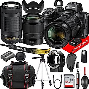 Nikon Z5 Mirrorless Digital Camera with Nikon NIKKOR Z 24-70mm f/4 S and AF-P DX NIKKOR 70-300mm f/4.5-6.3G ED Lens + FTZ Adapter, 64GB Additional Memory, Tripod and More