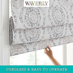 Waverly Adonis Medallion 100% Blackout Roman Shade, Cordless and Noise Reducing Window Shade for Privacy, Thermal Window Treatments for Energy Saving Benefits, 27 in Wide x 64 in Long, Natural