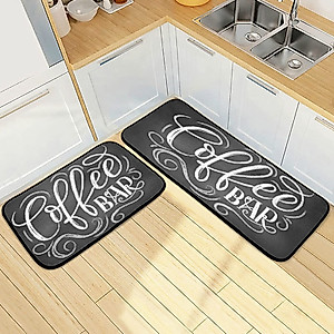 MCHIVER Coffee Bar Kitchen Rugs Set Anti Fatigue Kitchen Mat 2 Pieces for Floor Non-Slip Cushioned Runner Rug Standing Mat for Kitchen Sink Laundry Bathroom Home Decor