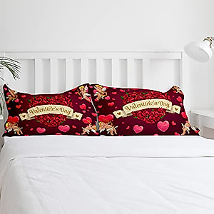 3 Pieces Bedding Set Full Size, Valentine's Day Soft Durable Duvet Cover Set Comforter Cover Set with Zipper Closure&Corner Ties All-Season Breathable Bedding Set Pink Red Love Heart Roses Romantic