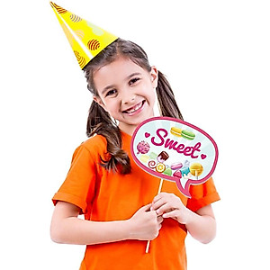 Kristin Paradise 25Pcs Candy Land Photo Booth Props with Stick, Candyland Selfie Props, Candy Shop Party Supplies, Lollipop Birthday Theme Backdrop Decorations, Boy Girl First 1st Bday Baby Shower