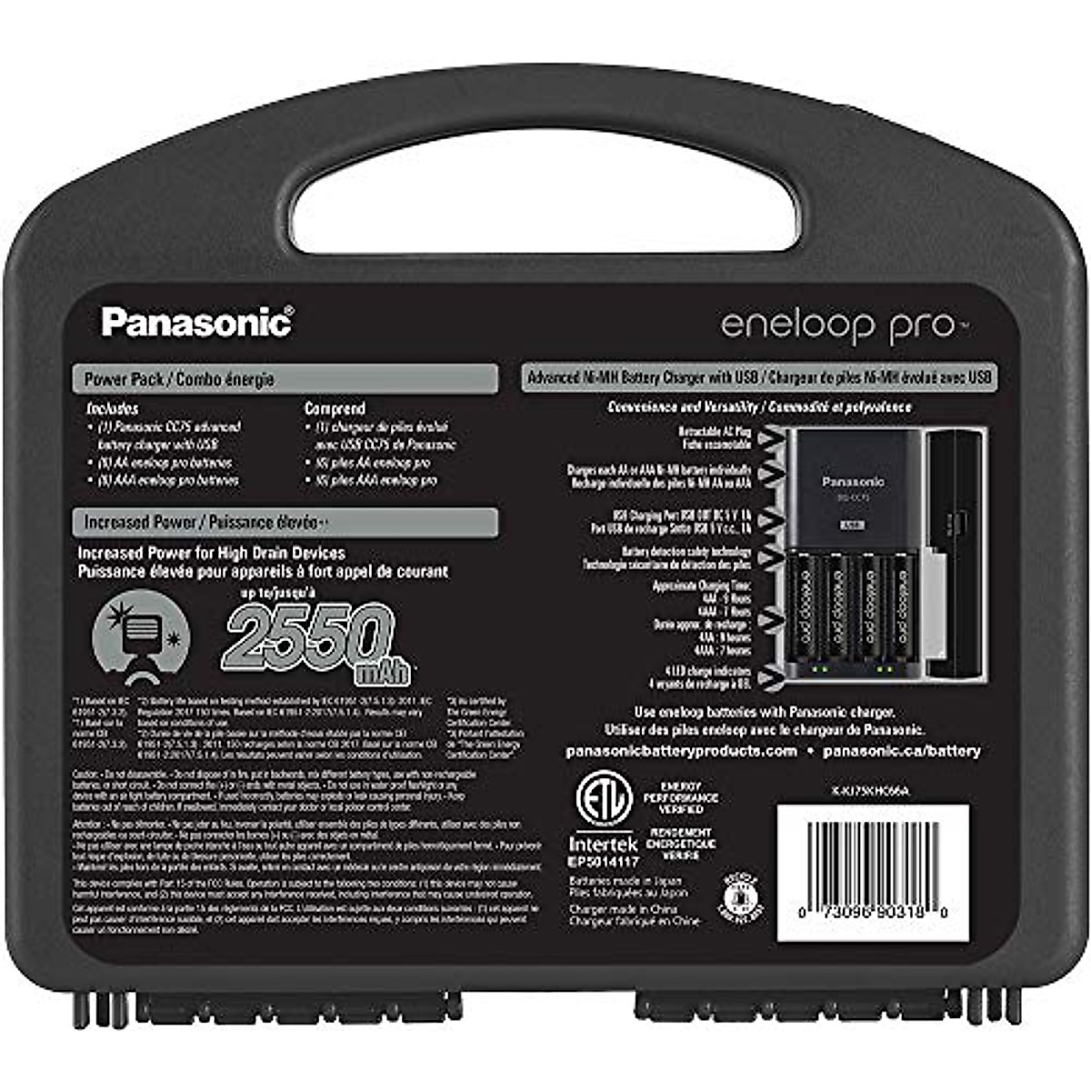 Panasonic K-KJ75KHC82A eneloop pro High Capacity Rechargeable Batteries Power Pack 8AA, 2AAA, Advanced Battery Charger with USB Charging Port and Plastic Storage Case