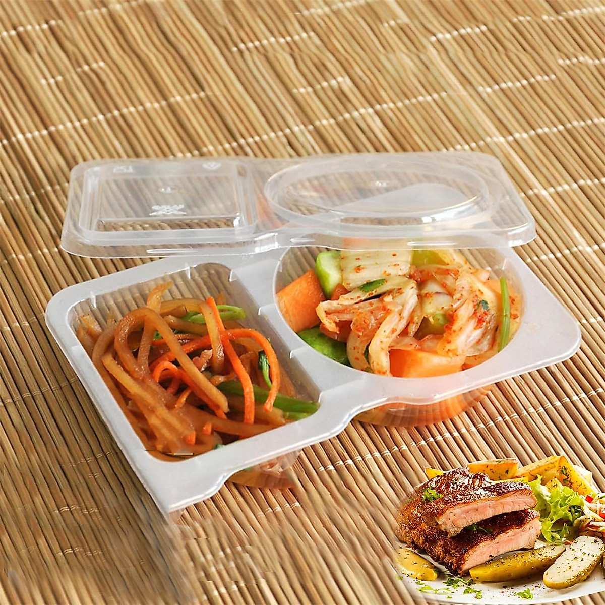 Reusable Snack Packs 2 Compartments, Snack Packs Containers Reusable, Double Condiment Containers with Lids, Portable Reusable Sauce Container,for Condiment, Dip, Sauce, and Snacks(15pcs)