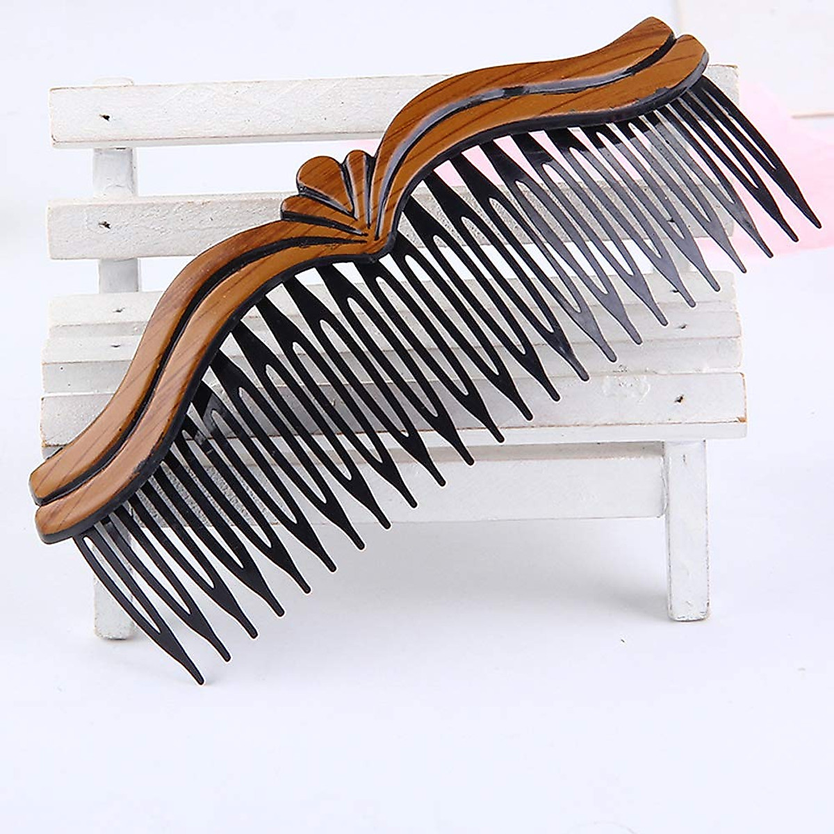 8Pcs Plastic Wood Grain Hollow Hair Side Combs Retro Hair Comb Pin Clips Headdress with Teeth for Lady Women Girls Hair Styling Accessories[comb size (L*W): 13.5x4.8cm/5.3x1.78inch ]