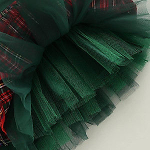 Toddler Baby Girl Christmas Dress Cute Long Sleeve Red Green Plaid Princess Tulle Tutu Dress with Bowknot Outfit (4-5T, Plaid Tutu Dress Green)