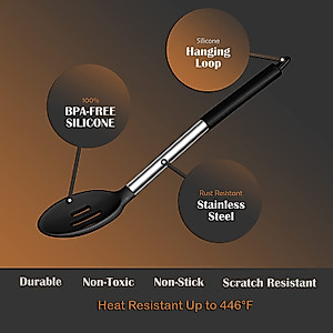 MUSENTIAL 20-Piece Kitchen Utensil Set with Holder, BPA-Free Silicone and Stainless Steel Handle, Non-Stick and Heat Resistant Cooking Spatula Utensil Set (Black/Silver)