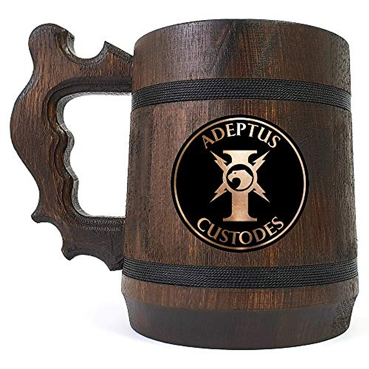 Adeptus Custodes Wooden Beer Mug, 40k Engraved Beer Stein, Custom Beer Gift for Gamer, Handmade Wooden Tankard