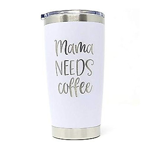 Mama Needs Coffee Tumbler for Women, Funny Coffee Mug for Mom, 20oz Stainless Steel Travel Mug with Lid