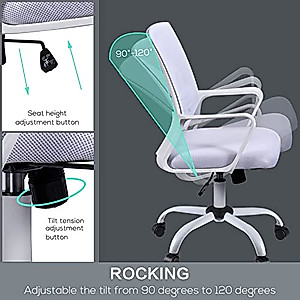 Ergonomic Home Office Desk Chairs, Mesh Chair with Lumbar Back Support Armrest, Height Adjustable Executive Rolling Swivel Computer Chair, Mid Back Task Chair for Home Office Work, White