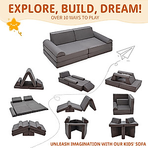 Kinevoli 8pcs Modular Kids Couch, Toddler Play Sofa for Playroom Bedroom, Convertible Foam and Floor Cushion for Boys & Girls, Gray