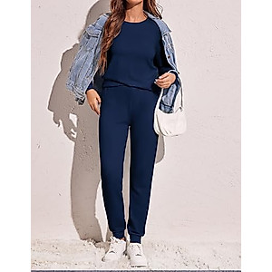 Ekouaer 2 Pack Womens Pajama Set Long Sleeve Sleepwear Star Print Nightwear Soft Pjs Lounge Sets with Pockets Wine Red&Navy Medium