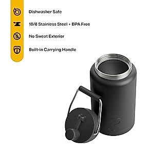 RTIC Jug with Handle, Half Gallon, Black Matte, Large Double Vacuum Insulated Water Bottle, Stainless Steel Thermos for Hot & Cold Drinks, Sweat Proof, Great for Travel, Hiking& Camping