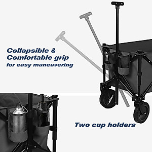 Chihee Folding Wagon Cart Garden Cart Heavy-Duty with 2 Cup Holders,Camp Cart for Gimballed Wheels with Braking System Large Capacity Removable Fabric,for Sporting Events,Camping,Beach Trips