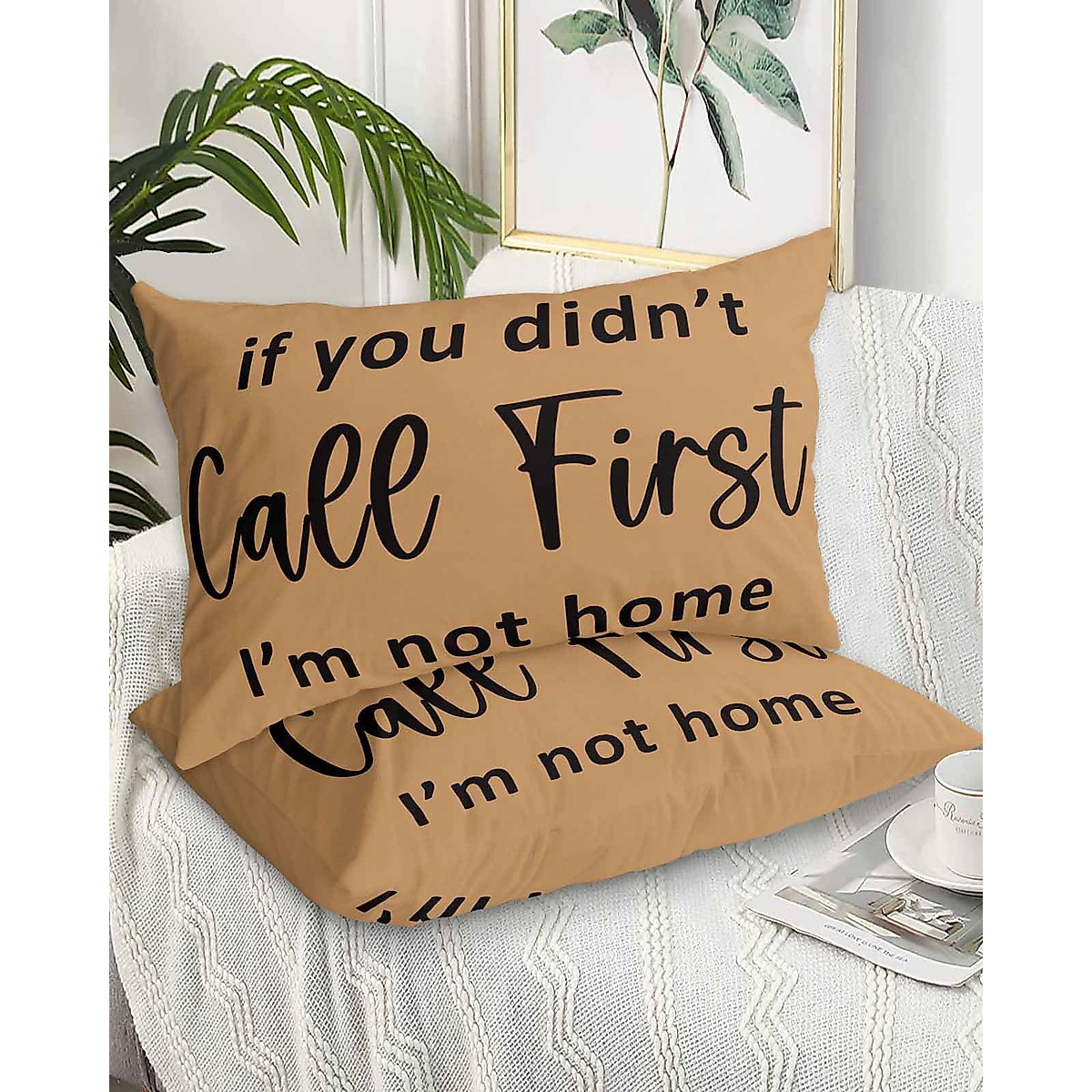 Edwiinsa If You Didn't Call First I'm Not Home Pillow Covers King Standard Set of 2 Bed Pillow, Farmhouse Brown Plush Soft Comfort for Hair/Skin Cooling Pillowcases with Envelop Closure 20''x36''
