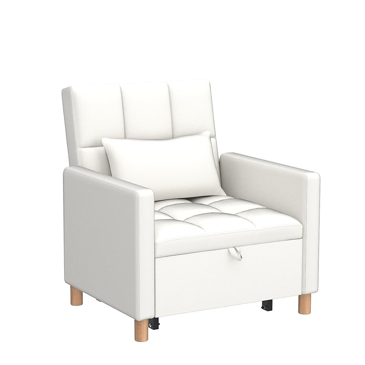 HANLIVES 3-in-1 Single Convertible Chair Bed,Sleeper Sofa Chair Bed with Pillow,Multi-Functional Sleeper Chair with Adjustable Backrest,pullout Sofa Bed with Velvet Fabric for Apartment(White)