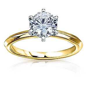 Kobelli Classic Solitaire Round Brilliant Moissanite Engagement Ring 1 Carat 14k Yellow Gold (DEF, VS), 7.5
