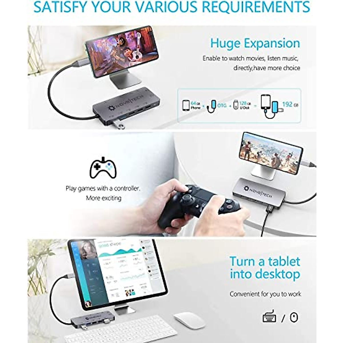 NOV8Tech USB C Hub, 11 in 1 USB Hub 3.0 Adapter Dongle for M1 MacBook Pro Air, Windows Laptop and Other Type C Devices, 4K HDMI, 100W USB C Dock PD, Micro SD & 2X SD, 2X USB 3.0, 3X USB 2.0