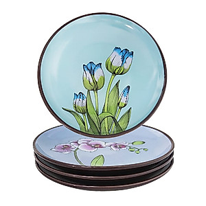 Bicuzat 6-Inch Porcelain Snack Plate, Banquet Dessert Plate, Beautiful Flower Pattern, Set of 4