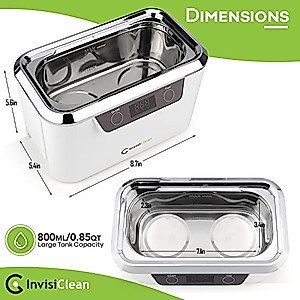 InvisiClean Professional Ultrasonic Cleaner Machine | Electronic Silver Jewelry Cleaner for Eyeglass/Dentures/Diamond Ring | Pro Elite Model with Stainless Steel Tank for Retainer