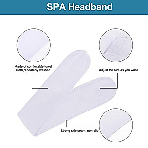 4 Counts Spa Facial Headband Whaline Head Wrap Terry Cloth Headband Stretch Towel with Magic Tape for Bath, Makeup and Sport, 3.5" Wide (White)