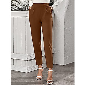 Floerns Women's Solid High Waist Tapered Ankle Stretch Work Pants Chocolate Brown M