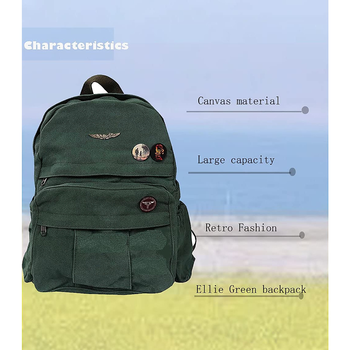 SOBOUR Ellie Backpack The Last Ellie Williams Cosplay Bag Joel Miller Backpack Vintage Casual Canvas Rucksack Laptop Travel Bag